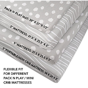 Pack n Play Sheet | Mini Crib Sheet Set 2 Pack Grey and White Abstract Stripes and Dots by Ely's & Co