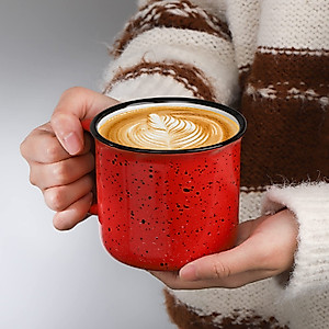 Lyellfe Set of 6 Ceramic Coffee Mugs, 15 Oz Campfire Camping Mugs, Speckled Camper Mug for Tea, Coffee and Hot Chocolate, Campfire Gift Mugs for Camper Lovers and Friends, 6 Colors