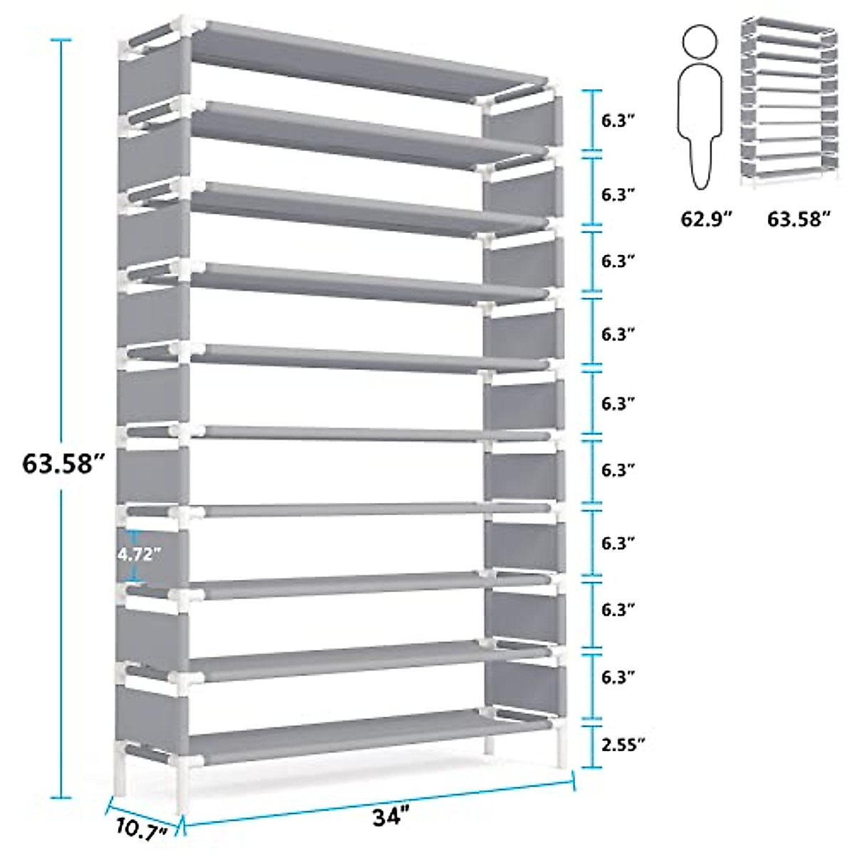 Tribesigns 10 Tiers Shoe Rack, Large Capacity Shoe Organizer, Shoe Shelf for 50 Pair, Large Shoe Rack, Extra Large Shoe Shelf