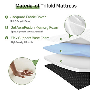 4 Inch Folding Mattress Single Size, Foldable Floor Memory Foam Mattress, Portable Camping Mattress, CertiPUR-US Certified Collapsible Bed Mattress Pad