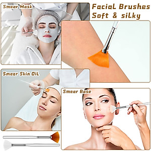 4 Pcs Spa Facial Headband Makeup Head Wrap Adjustable Towel with 30 Pcs Compressed Facial Sponges, 4 Pcs Facial Mask Fan Brushes for Facial Esthetician Supplies (Yellow, White, Orange)