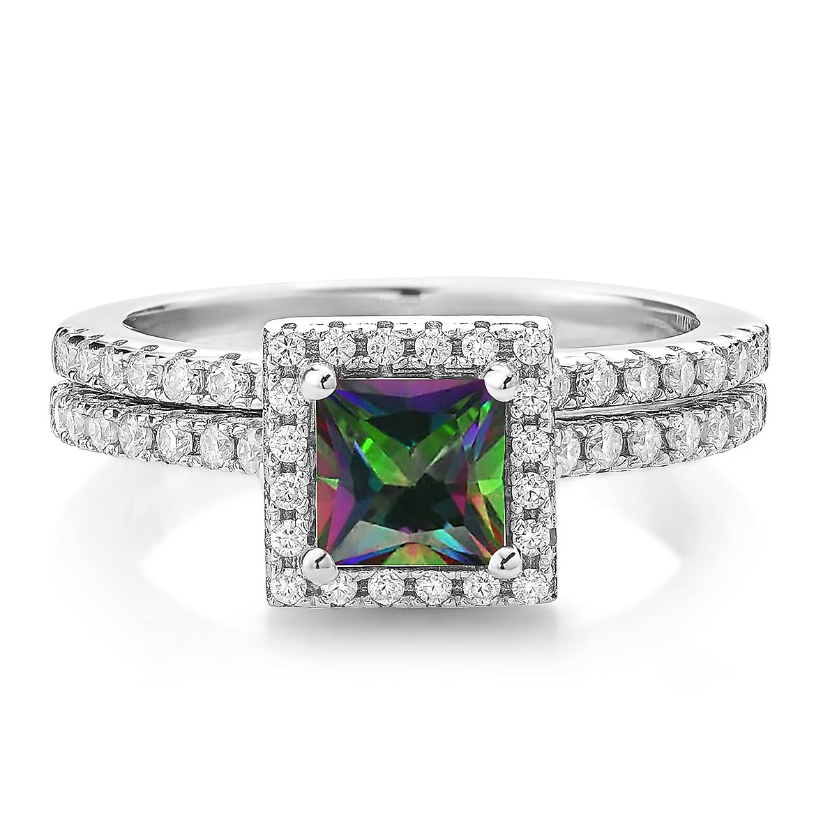 Gem Stone King 925 Sterling Silver Build Your Own Personalized Princess Birthstones White Moissanite Women Wedding Engagement Ring Band Bridal Set (Size 6)