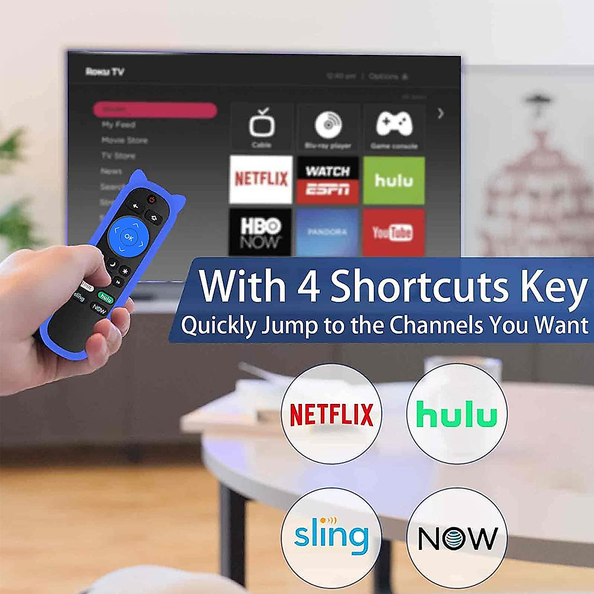 Yimaut Remote Control Compatible with All Hisense Roku TV, Universal Remote for Hisense 32" 40" 43" 50" 55" 58" 65" 70" 75" 85" Roku Built-in TV with TV Remote Cover and Wrist Strap (Glow Blue)