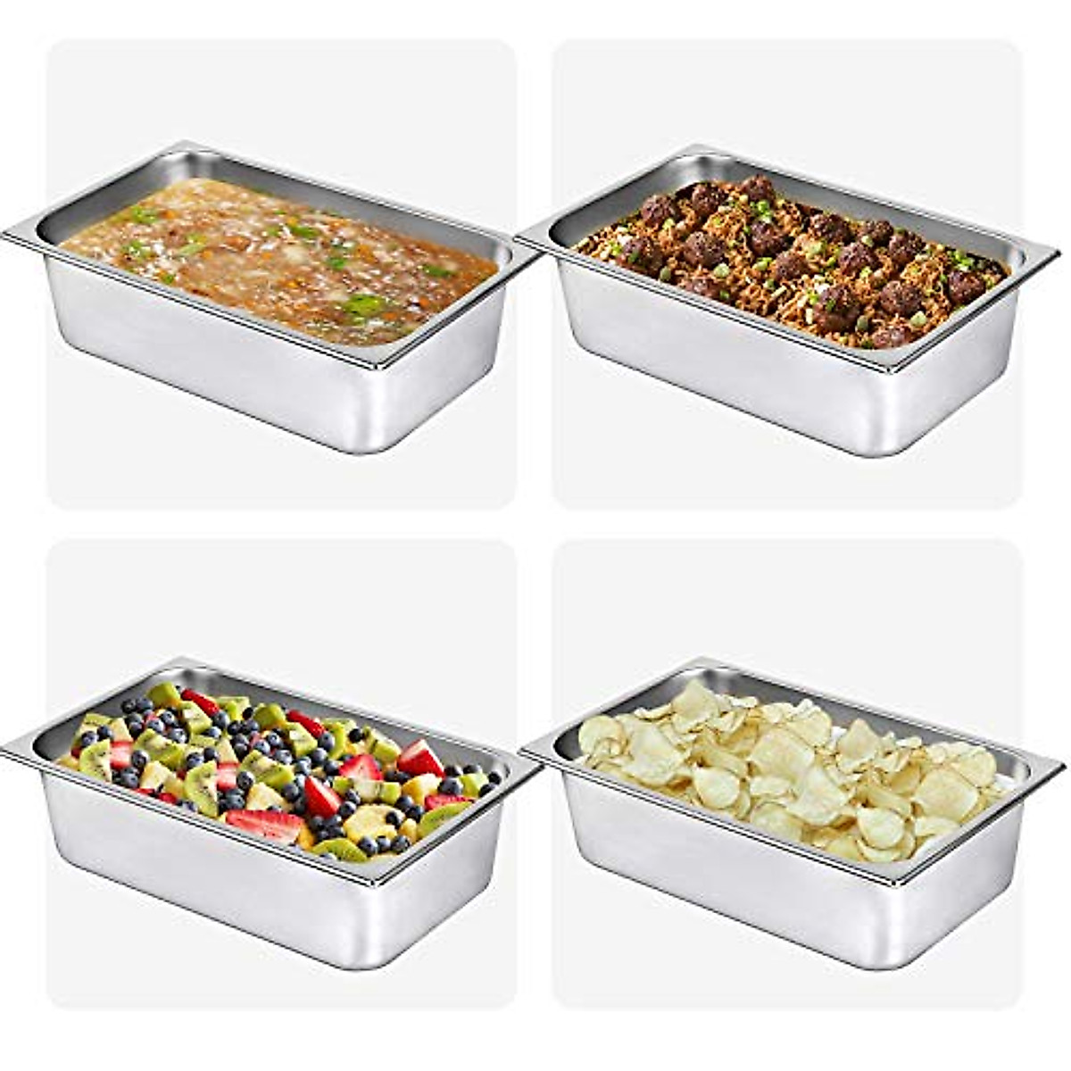 HVUE Upgrade Set of 6 Hotel Pan 6 inch Deep Steam Table Pan Full Size 20x12x6 Inch Stainless Steel Anti Jam Steam Table Pan Hotel Pan for Hotels Restaurant(6 PCS 20x12x6in)