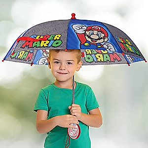 Nintendo boys Kids, Mario And Luigi Children's Rainwear, Ages 3-8 Umbrella, Grey/Blue, Age 3-6 US