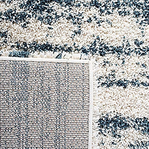 SAFAVIEH Hudson Shag Collection 7' Square Ivory / Slate Blue SGH299A Modern Abstract Non-Shedding Living Room Bedroom Dining Room Entryway Plush 2-inch Thick Area Rug