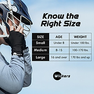 Wickers Fingerless Athletic Gloves Liners Men (Medium Black) - Sport Gloves Liner, Lacrosse Glove Liners, Ski Glove Liners, Thin Glove Liners Men, Pickleball Gloves Liner, Hockey Gloves Liners