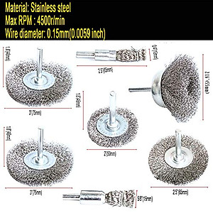 FPPO Stainless Steel Wire Wheel Brush & Crimped Cup Brush Kit for Drill,Fine Wire Diameter 0.0059 Inch,for Rotary Tool with 1/4-Inch Shank,Removal of Rust,deburring,paint (7pcs)