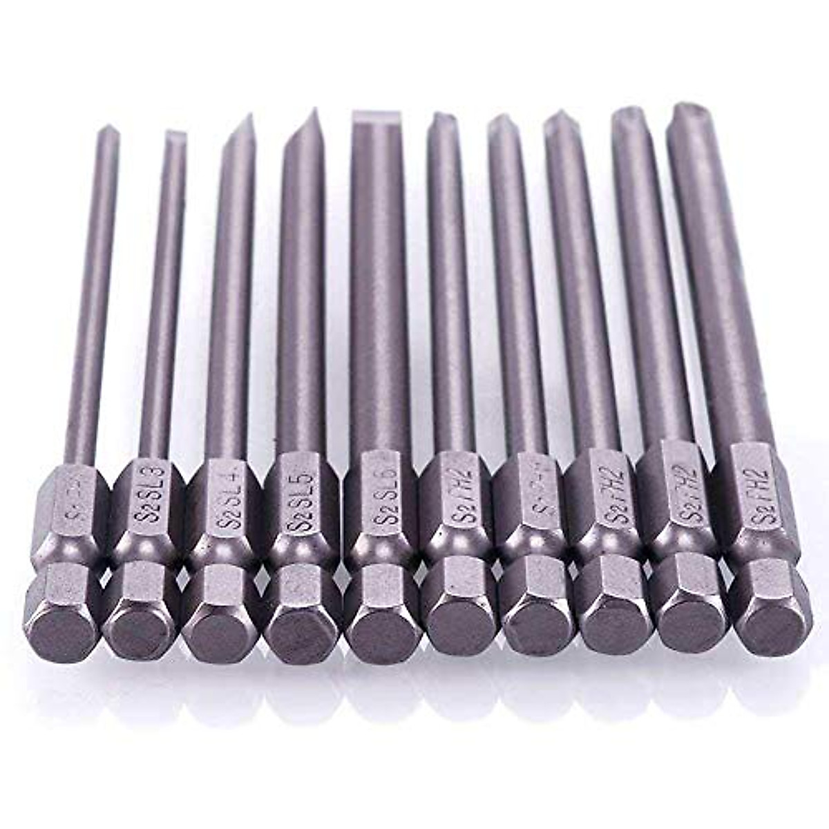 Rocaris 10pcs 1/4 Inch Hex Shank Long Magnetic Screwdriver Bits Set 4 in Power Tools (Slotted+Cross Head)