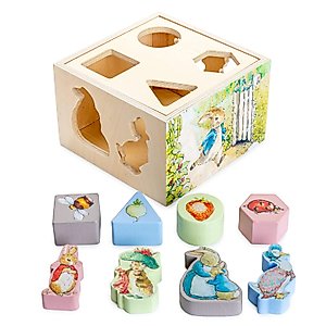 KIDS PREFERRED Beatrix Potter Peter Rabbit Wooden Shape Sorter for Toddlers, Includes 8 Pieces, Multicolor