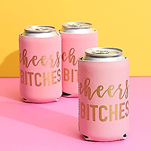 12 oz Cheers Bitches Neoprene Can Cooler Sleeves for Soda, Beer, Beverages (3 Pack)