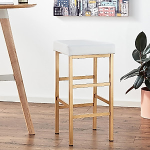 OSP Home Furnishings Backless Stool with Gold Frame, 30-Inch, White