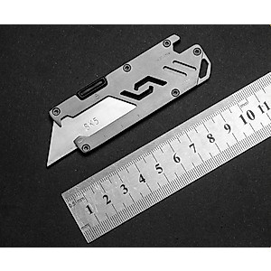 KUNSON Stainless Steel Keychain Utility Knife, Portable Pocket Retractable Box Cutter for Cartons, Cardboard and Boxes, Office and Home EDC Use Extra 5 Blades Included, Grey