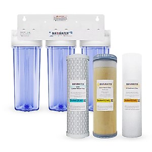 Max Water 3 Stage Nitrate Reduction (Good for Well/Underground Water) 10 inch Standard Water Filtration System for Whole House - Sediment + Anion + CTO Post Carbon - ¾" Inlet/Outlet - Model : WH-SC3