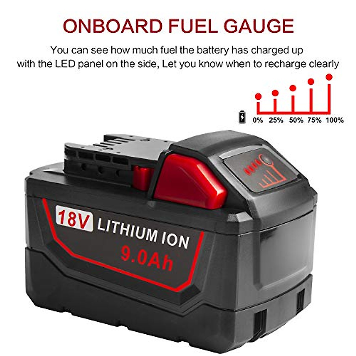 [2Pack] High Output 9.0Ah 18V M18 Lithium ion Battery for Milwaukee M18B Xc 48-11-1850 48-11-1815 48-11-1820 48-11-1852 48-11-1828 48-11-1822 48-11-1811 48-11-1840 48-11-1860 48-11-10