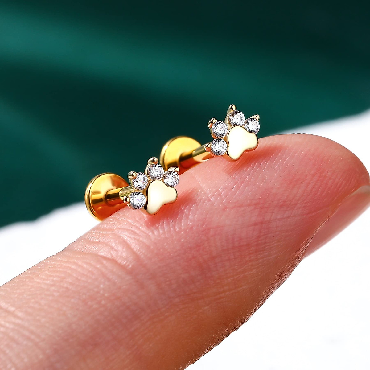 COCHARM 14K Solid Gold Helix Earring Stud 16g Dog Paw Flat Back Helix Piercings Yellow Gold Push in Tragus Earrings Threadless Tragus Stud 14K Gold Tragus Piercing Jewelry