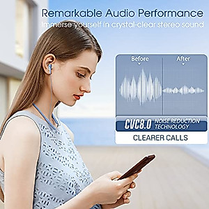 Ayaeri Bluetooth 5.0 Neckband Headphones Wireless Earbuds with Microphone Comfortable Ergonomic Design Auto Pairing 12H Playtime Sound with Stereo Bass for iPhone & Android (Blue)