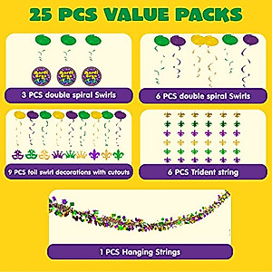 JOYIN 25 PCS Assorted Mardi Gras-themed Set with 24 Hanging Swirls and 1 Strings with Garland Party Decorations Supplies