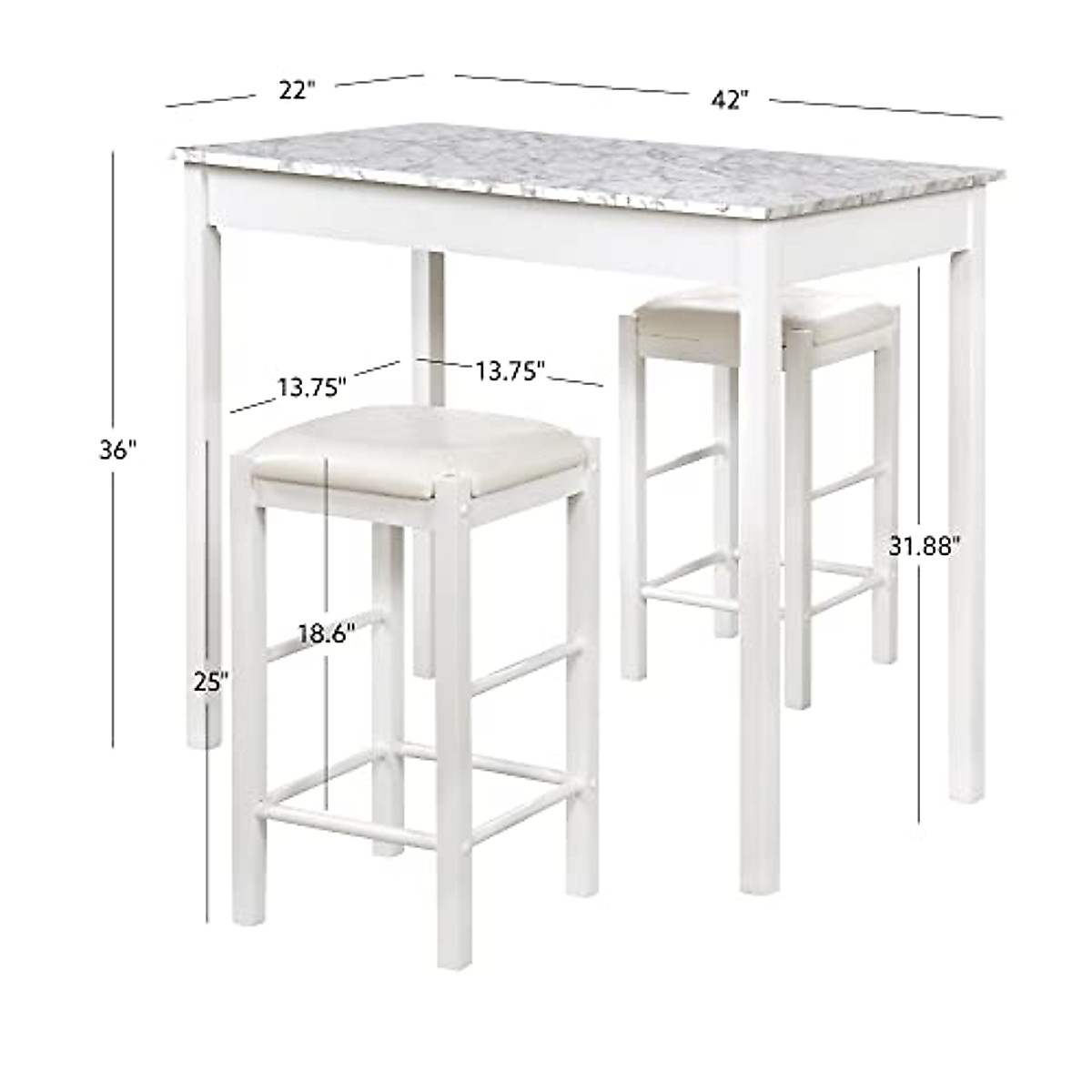 Linon White 3 Piece Faux Marble Tavern Set