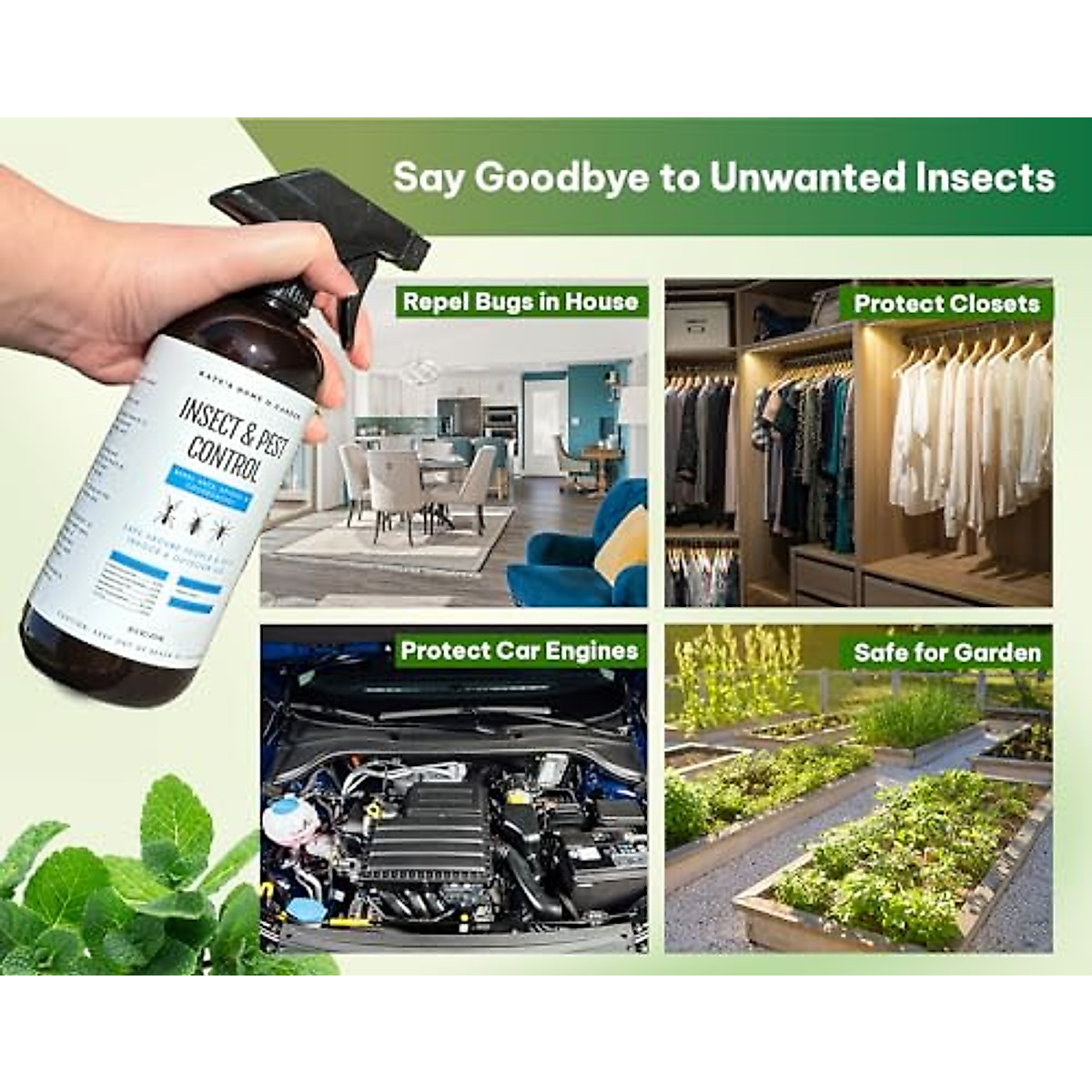 Insect & Pest Control Spray for Home and Kitchen with Peppermint Oil & Cedarwood Oil (16oz) - Kate's Home & Garden. Repels Ants, Spiders, Flies, Insects Indoor & Outdoor. Non-Toxic. Made in USA.