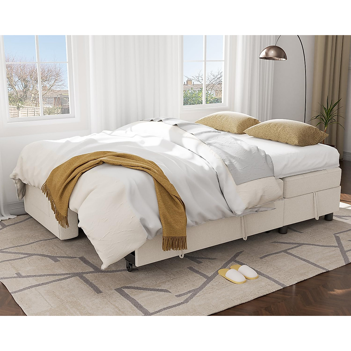 Ucloveria Sectional Sofa Couch, Sleeper Sofa Bed with Reversible Storage Chaise Pull Out Couch Bed for Living Room L-Shape Lounge 2 in 1 Futon Sofa with Side Storage Bag, Beige