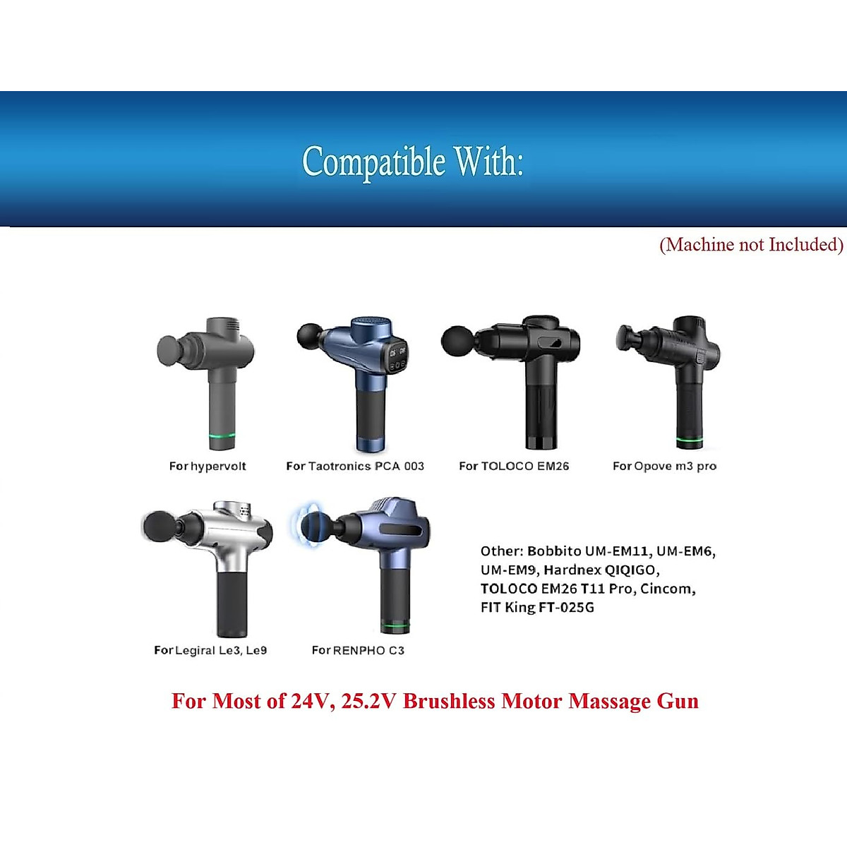 24V AC Adapter for Massage Gun Charger Output: DC 24V or 25.2V Massage Gun Power Cord Muscle Blaster Only fit with Brushless Motor Massage Gun Guns (Don't Fit 12V or 16.8V Charger)