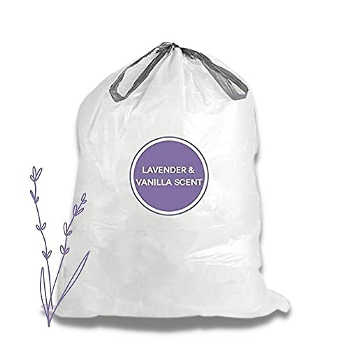 Plasticplace 8 Gallon Trash Bags │ 0.7 Mil │ Lavender and Soft Vanilla Scented Garbage Can Liners │ 22" x 22" (200 Count), White