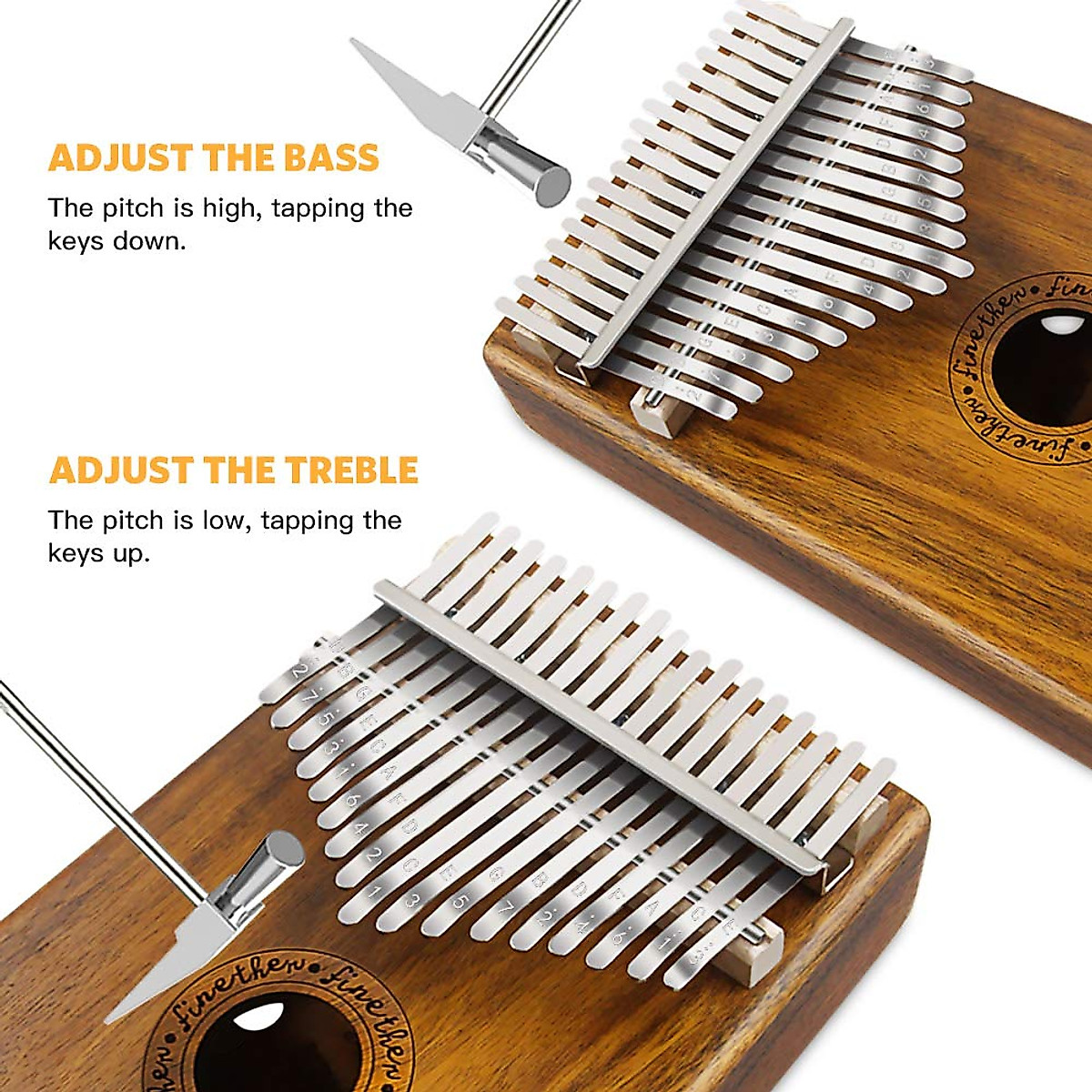 Anordsem Kalimba Thumb Piano 17 Keys, Mbira Finger Piano Koa Wood Body and Ore Metal Tines, Portable Musical Instrument Gifts for Kids and Adults Beginners