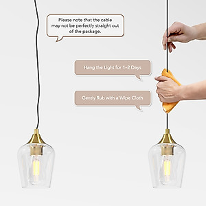 VONLUCE Pendant Light Kitchen Island, Brushed Gold Pendant Light Fixture with E26 Base & Adjustable Cable, Modern Pendant Lighting with Glass Shade for Living Room Bedroom Hallway