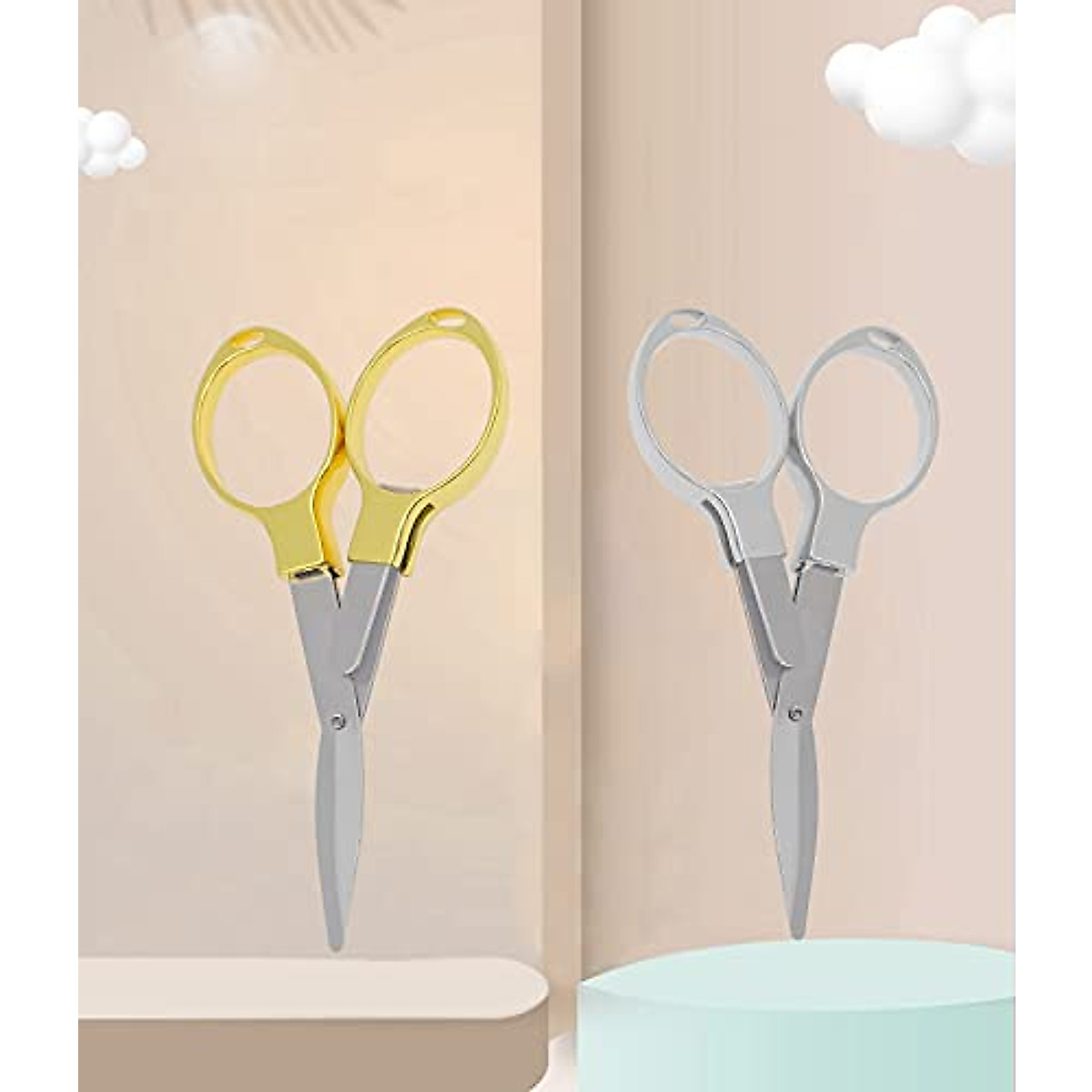 XINYIDAO 2 Pcs Small folding scissors small portable travel sewing scissors stainless steel telescopic scissors Fish line scissors Alloy scissors