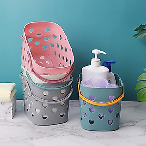JAGTRADE Storage Basket Plastic Storage Basket with Handles Hollow Shower Caddy Basket with Holes Bathroom Organizer Tote Toiletry Bag Basket, 21x14.3x16.5cm, Pink