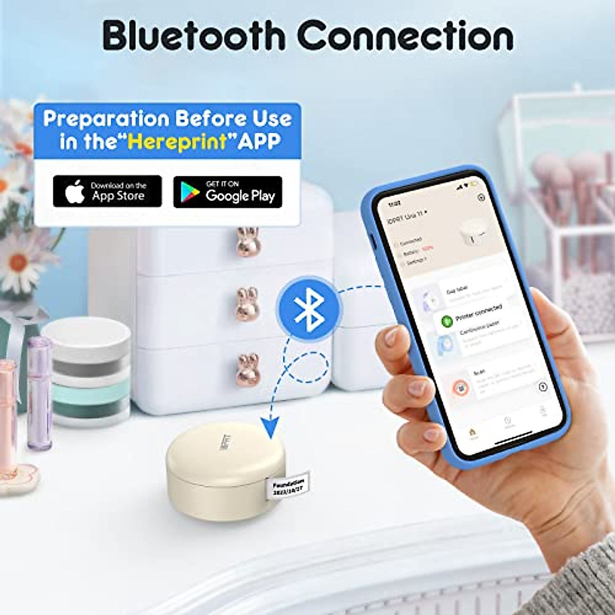 iDPRT Label Maker, UNA 11 Bluetooth Label Maker Machine with Tape, Mini Thermal Printer for 12-15mm Tape, Compatible with Android/iOS, Multi-templates for Home/Organization/Office Labeling, Beige