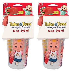 The First Years Cocomelon Take & Toss Toddler Sippy Cups - Spill Proof Toddler Sippy Cups with Snap On Lids and Travel Caps - Cocomelon Feeding and Party Supplies - 10 Oz - 8 Count
