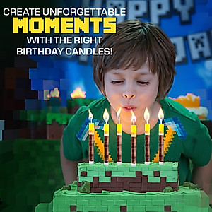 Camtoms Birthday Candles for Miner Crafting, Birthday Party Decorations, Pixel Game Party Supplies