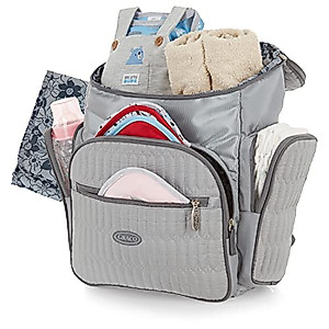 Graco Unisex Baby Diaper Bag Backpack with Changing Pad, Gray Quilt, Large