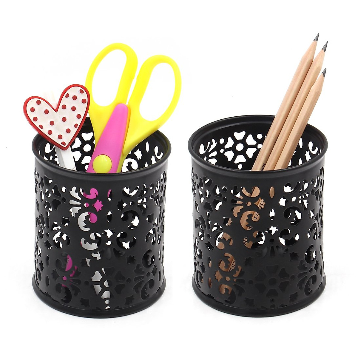 EasyPAG Metal 2-Piece Pen Holder Set Desk Accessories & Workspace Organizers for Classroom, School & Office,Black