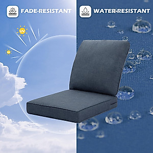 Naga Bahna Outdoor Deep Seat Cushions 24 x 24 Inch Waterproof & Fade Resistant Replacement Patio Chair Cushions with Removable Cover (Nave Blue)