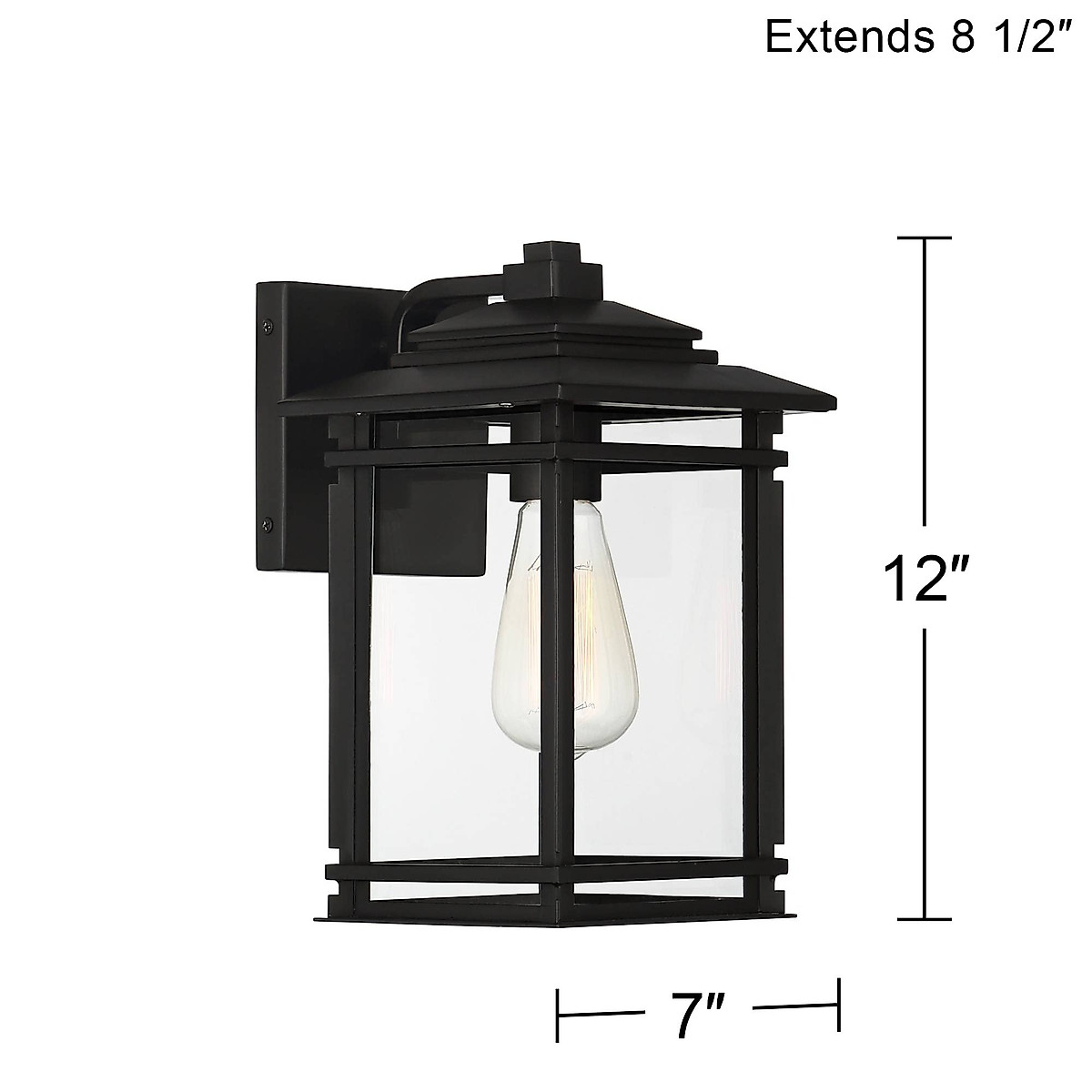 John Timberland North House Mission Outdoor Wall Light Fixture Matte Black Metal 12" Clear Glass Panels Shade for Exterior House Porch Patio Outside Deck Garage Yard Front Door Garden Home