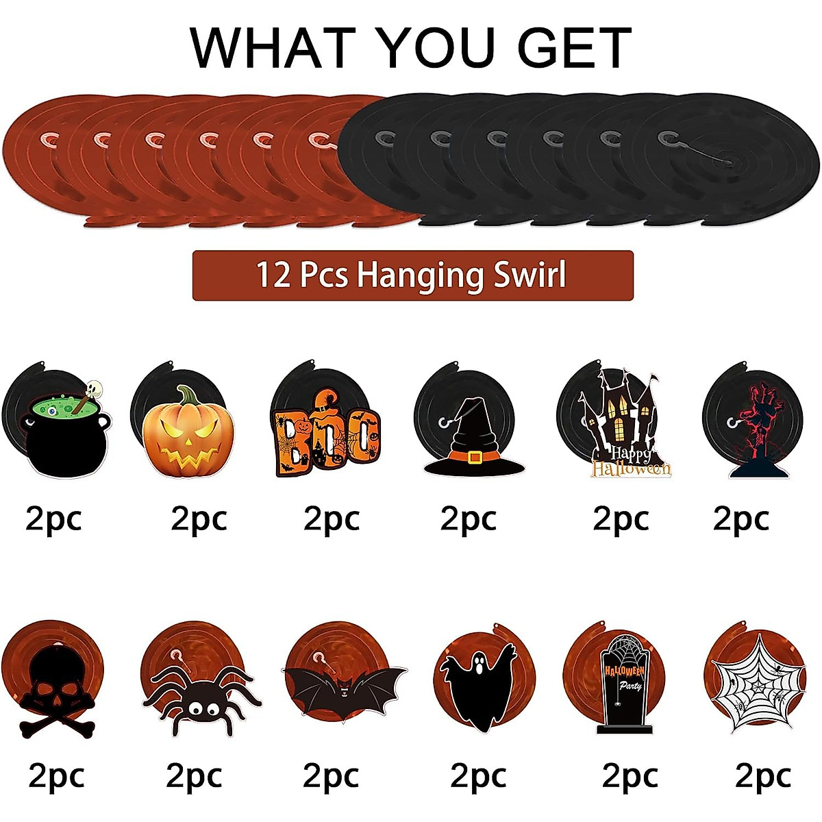 Halloween Hanging Swirl Ceiling Decorations - 24 Pcs Hanging Streamers Halloween Ceiling Decor with Ghost Pumpkin Spider Skull for Home Halloween Party Supplies