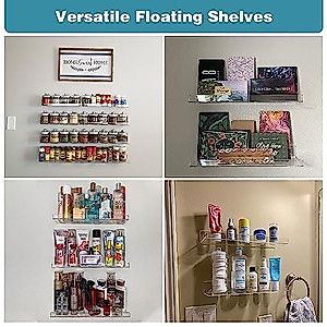 Set of 4, Acrylic Floating Shelf Wall Mount, Self-Adhesive 15" Invisible Clear Kids Book Display Shelves, Kids Bookshelf, Bathroom/Kitchen Wall Ledge Shelf for Decoration and Organizer