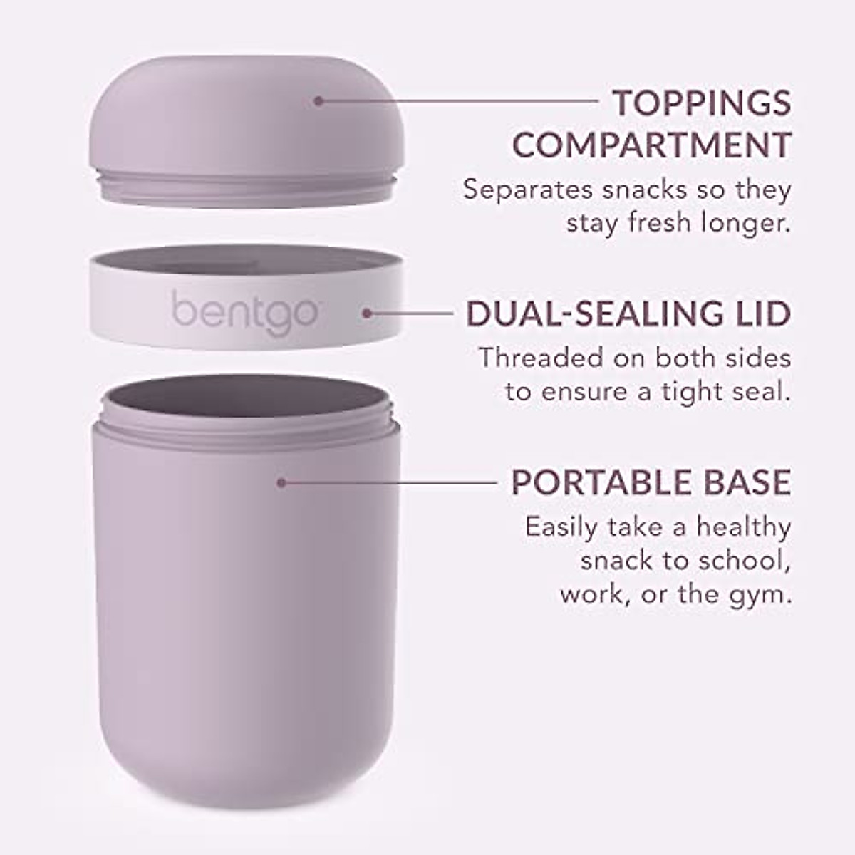 Bentgo® Snack Cup - Reusable Snack Container with Leak-Proof Design, Toppings Compartment, and Dual-Sealing Lid, Portable & Lightweight for Work, Travel, Gym - Dishwasher Safe (Orchid)