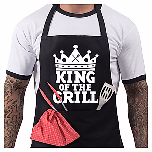 Bang Tidy Clothing BBQ Apron Funny Aprons For Men King Of The Grill Barbecue Grill Kitchen Gift - Black
