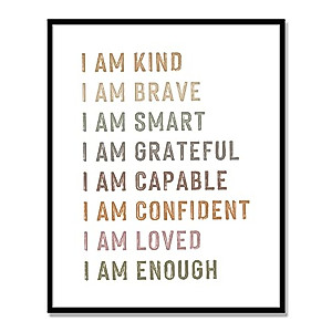 Affirmations Art Print for Kids, Classroom Wall Art, I am Enough, Kid's Bedroom, Rainbow Affirmations Print, I am Kind Smart Loved, Inspirational Nursery Decor, Unframed (11X14 INCH)