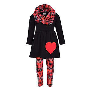 Unique Baby Girls 3 Piece Valentines Day Toddler Plaid Heart Legging Set Outfit (6 Years, Red)