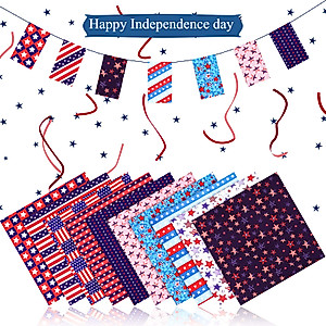 Tatuo 10 Pcs 20 x 20 in Patriotic Fabric Bundle 4th of July Quilting Fabric Memorial Day Fabric Squares Independence Day Print Fabric American Flag Pattern Polyester Cotton Fabric DIY Craft Patchwork