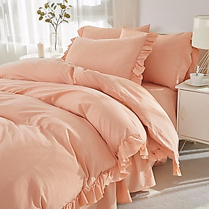 Brandream Full Size 4 Piece Bedding Sheet Set - Breathable & Cooling Bed Sheets - Luxury Bed Sheets for Kids, Teens, Women & Men - Deep Pockets 100% Cotton Linen Like Textured Durable Soft (Blush)