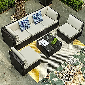 YITAHOME 2-Piece Wicker Patio Loveseat Armless, Outdoor Middle Sofa PE Rattan Wicker Conversation Set Loveseat for Backyard, Balcony and Deck,Black