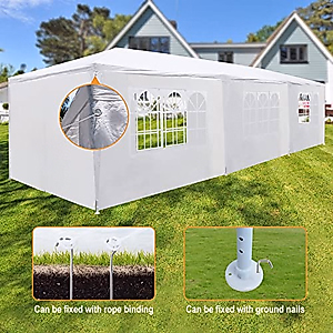 Garden Tent Lager Outdoor Event Shelter Party Gazebo 10x30ft with 8 Sidewalls Heavy Duty Waterproof Beach Outdoor Festival Wedding Marquee Awning Marquee White