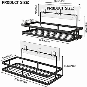 ANYEV Shower Caddy Shelf Organizer 2 Pack, Adhesive Black Bathroom Basket Shelves, No Drilling Traceless Adhesive Shower Wall Shelves, Rustproof Black Bathroom Shower Storage Organizer with Hooks
