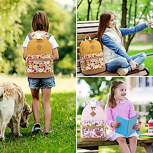 Leaper Girls Cute Backpack for School Laptop Backpack Canvas Travel Backpack for Women Kids Backpack College Kawaii Bookbag School Bags Floral Pink